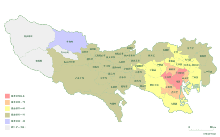 50地域別【家賃相場 ㎡単価ランキング＆マップ】東京都編 2020年